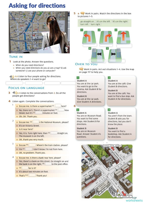 Asking for directions. Interactive worksheet | TopWorksheets