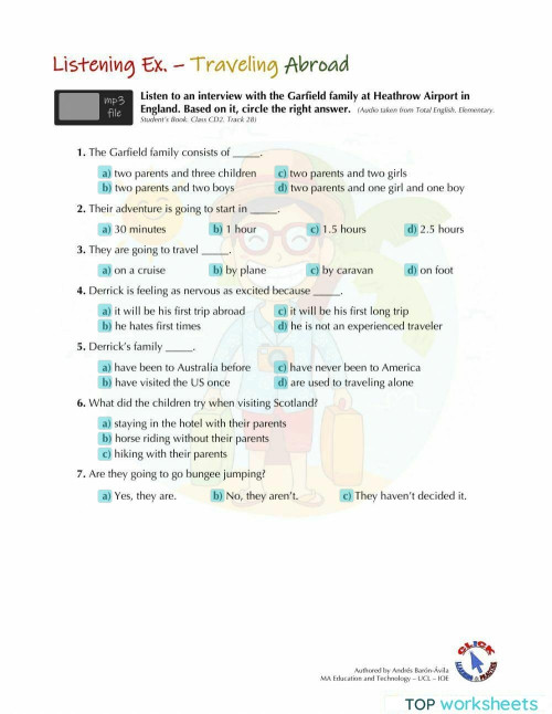 Listening Ex. - Traveling Abroad. Interactive worksheet | TopWorksheets
