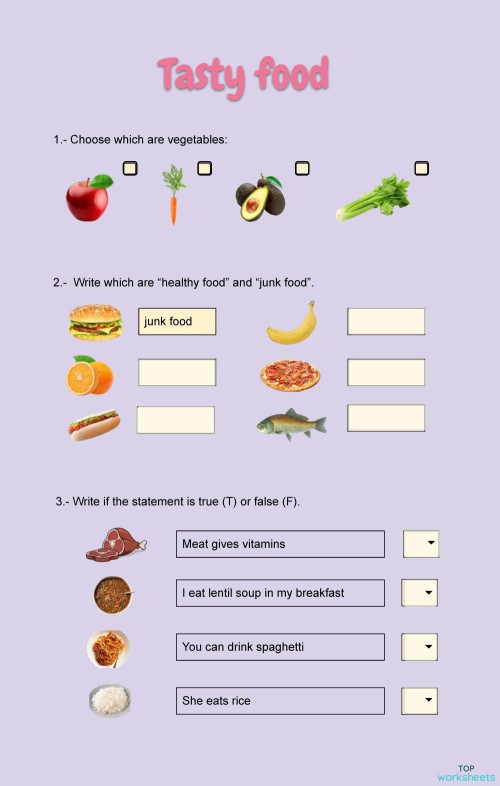 Tasty food. Interactive worksheet | TopWorksheets