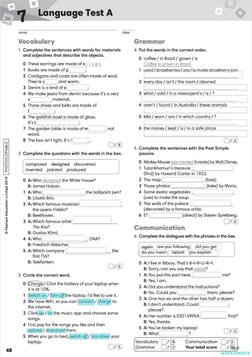 Language Test 7. Interactive worksheet | TopWorksheets