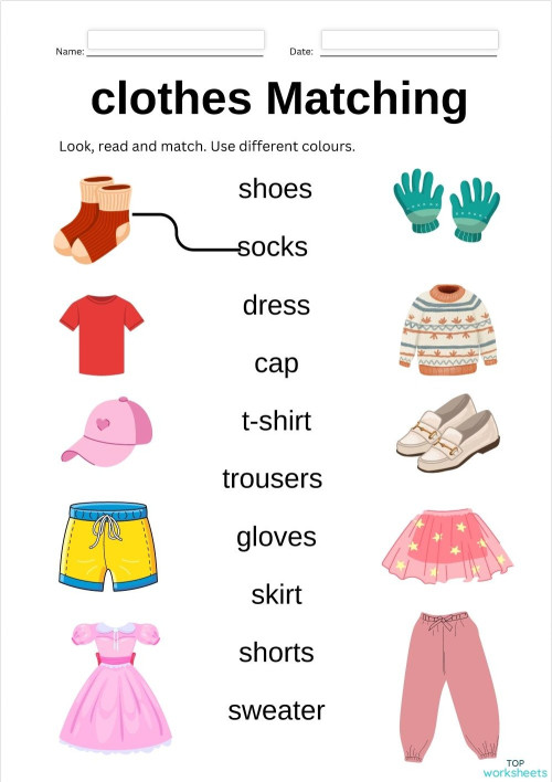 ใบงาน Clothes matching. Interactive worksheet | TopWorksheets