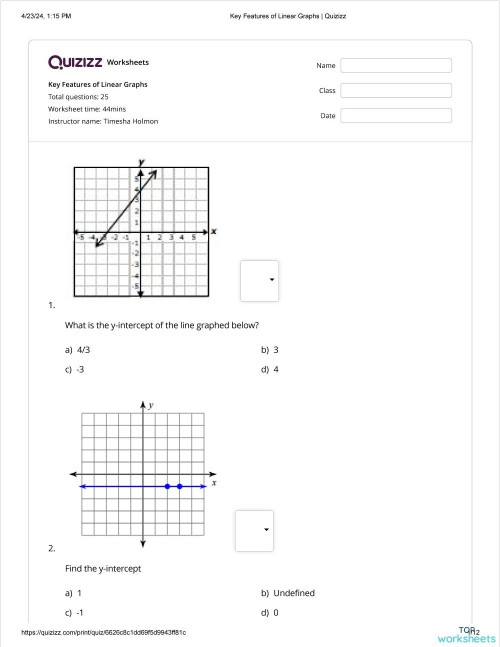 Key Features of Linear Graphs Review. Interactive worksheet | TopWorksheets