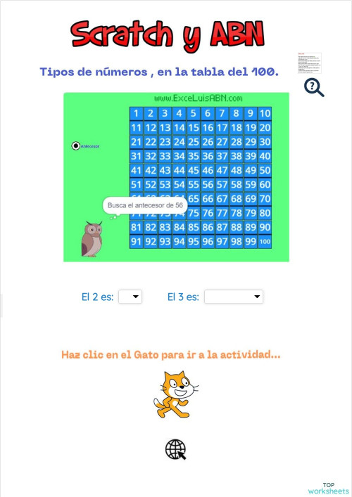 Scratch: Tipos de números, en la tabla del 100.. Ficha interactiva | TopWorksheets