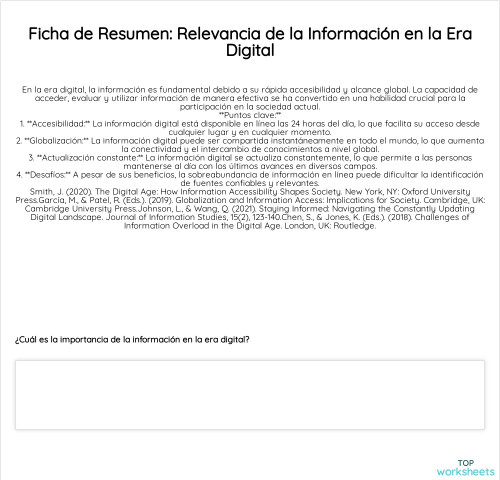 Ficha de Resumen: Relevancia de la Información en la Era Digital. Ficha ...