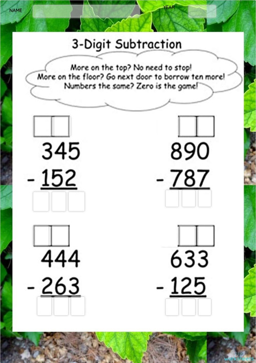YR2: 3-DIGIT SUBTRACTION. Interactive worksheet | TopWorksheets
