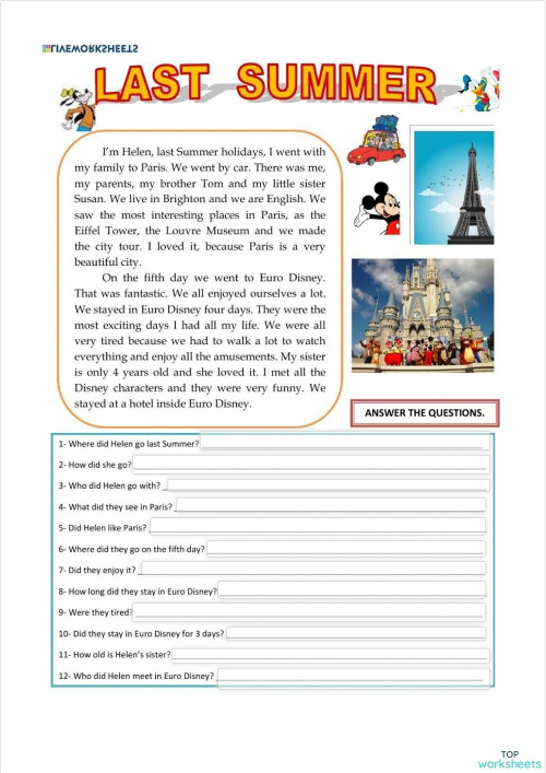Past Simple - Reading Comprehension. Interactive worksheet | TopWorksheets