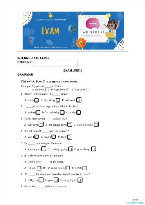 exam unit 1. Interactive worksheet | TopWorksheets