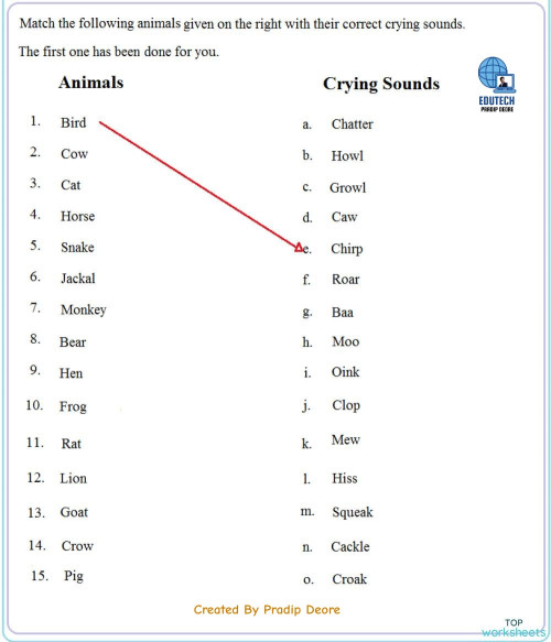 Match animals and their sounds. Interactive worksheet | TopWorksheets