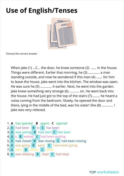 Use of English/ Tenses. Interactive worksheet | TopWorksheets