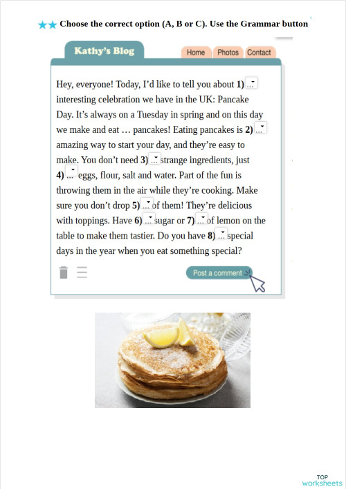 Reading Comprehension Multiple Choice A2 Food/A/An/Some/Any ...