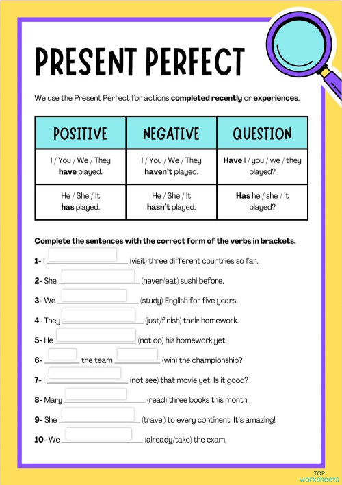 PRESENT PERFECT. Interactive worksheet | TopWorksheets