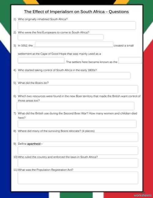 The Effects of Imperialism on South Africa 2022. Interactive worksheet ...