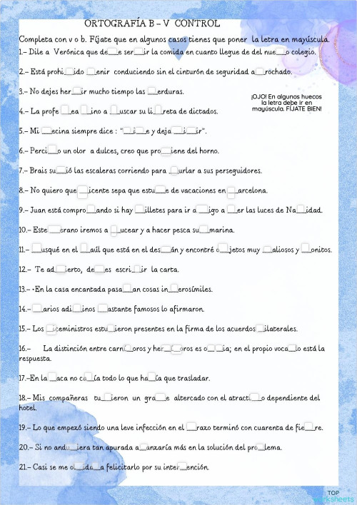 Ortografía de la b/ v: fichas interactivas y ejercicios online | TopWorksheets