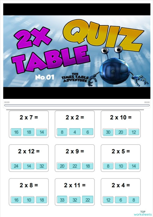 2x Table Quiz 1. Interactive worksheet | TopWorksheets