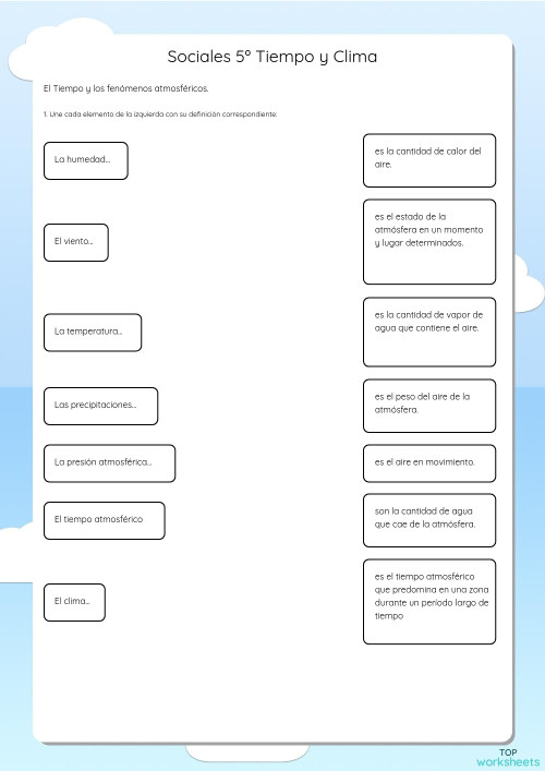 Sociales 5º Tiempo y Clima. Ficha interactiva | TopWorksheets