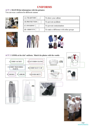 CHEF UNIFORM. Interactive worksheet | TopWorksheets
