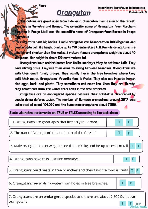 Descriptive Text Fauna In Indonesia 2. Interactive worksheet ...