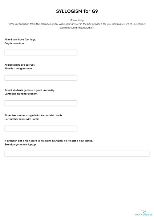 LESSON 15: Syllogism. Interactive worksheet | TopWorksheets