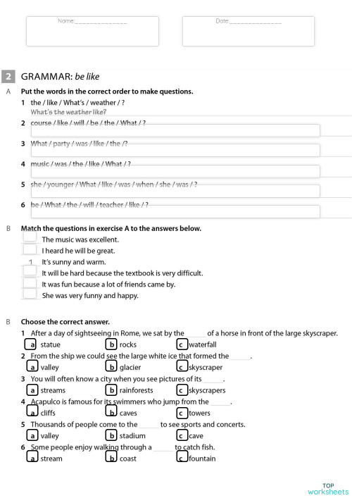 Interactive worksheets and online exercises in english | TopWorksheets