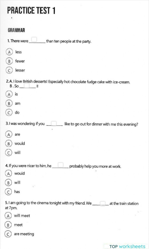 Aptis grammar and vocabulary. Interactive worksheet | TopWorksheets