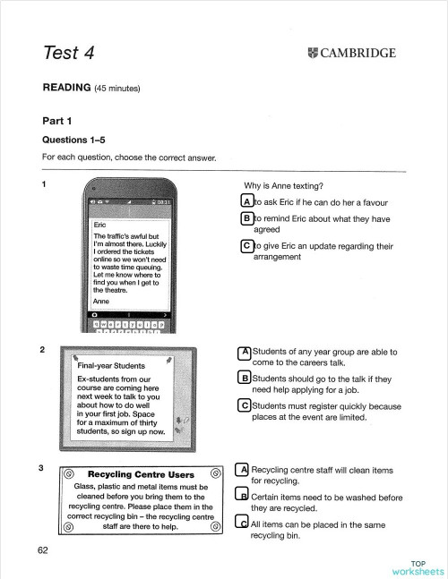 READING TEST. Interactive worksheet | TopWorksheets