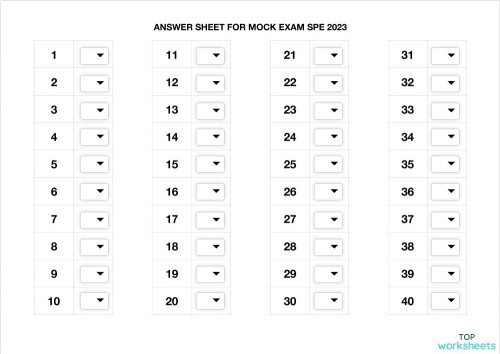 Answer Sheet Pre Mock 2023. Interactive worksheet | TopWorksheets