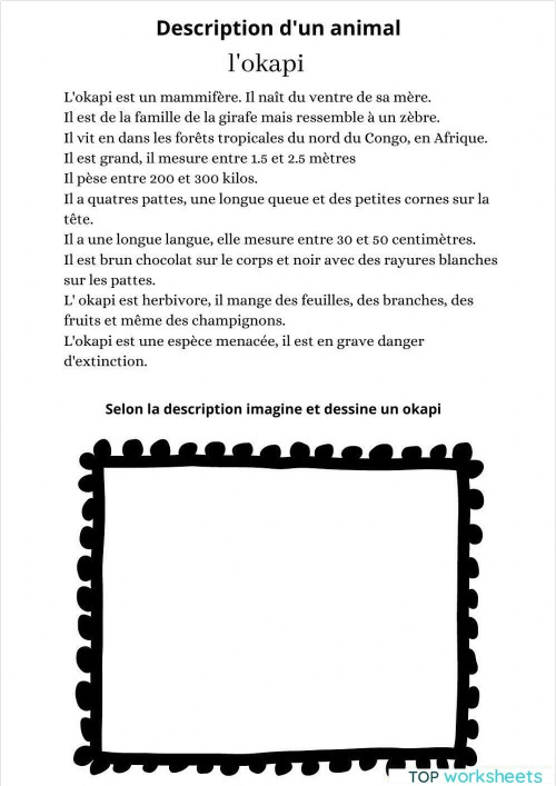 l'okapi. Fiche interactive | TopWorksheets