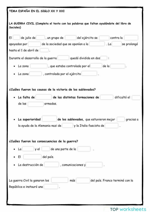 Ficha 3: España en el siglo XX y XXI. Ficha interactiva | TopWorksheets