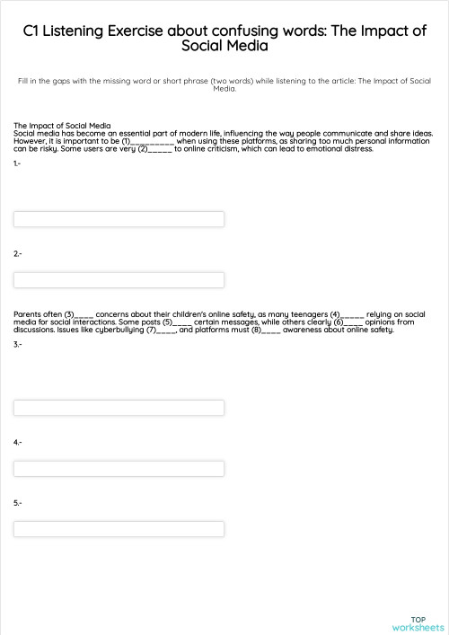 C1 Listening Exercise about confusing words: The Impact of Social Media ...