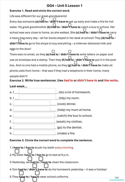 GG4 - Unit 5 Lesson 1. Interactive worksheet | TopWorksheets
