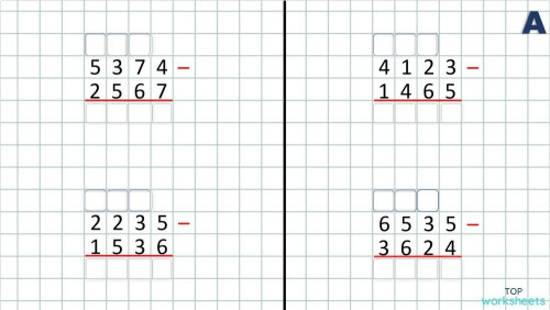 Restas con reagrupación. Ficha interactiva | TopWorksheets