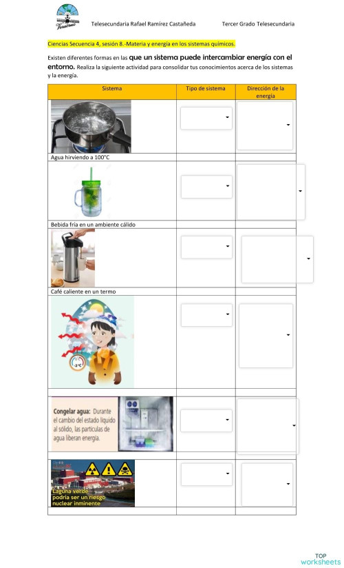 Materia y energía. Ficha interactiva | TopWorksheets