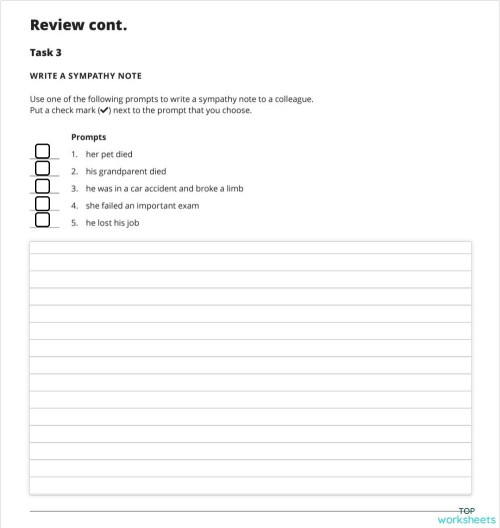 write a sympathy note. Interactive worksheet | TopWorksheets