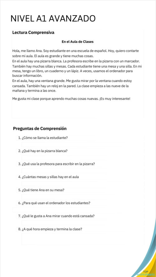 A1 AVANZADO LECTURA.pdf. Ficha interactiva | TopWorksheets