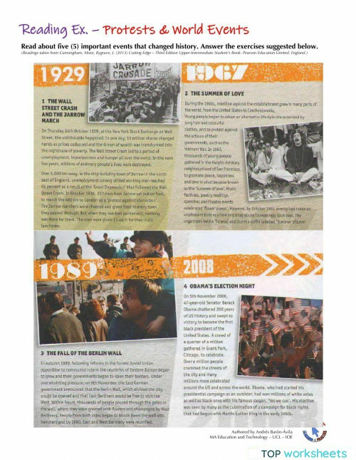 Reading Ex. - Protests and World Events. Interactive worksheet ...