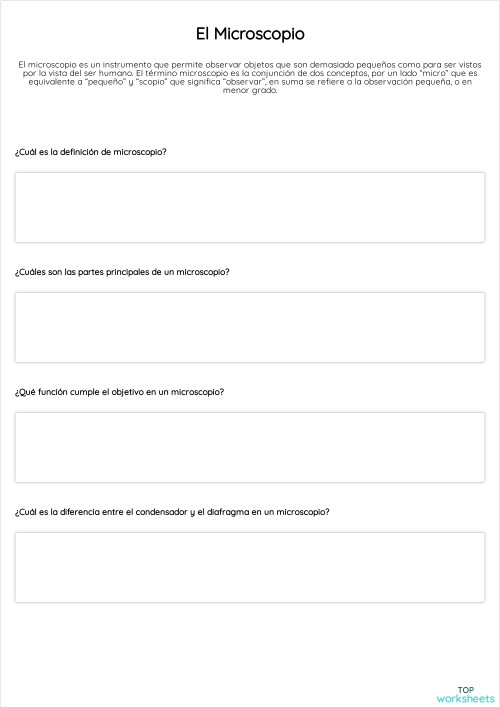 El Microscopio. Ficha interactiva | TopWorksheets