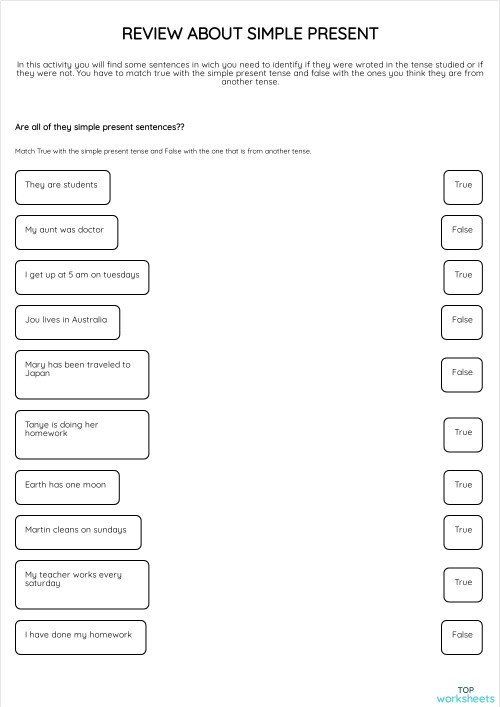 REVIEW ABOUT SIMPLE PRESENT. Interactive worksheet | TopWorksheets