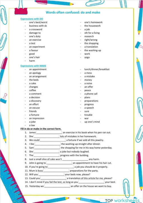 Make or do. Interactive worksheet | TopWorksheets