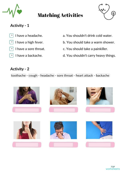 I have a headache. Interactive worksheet | TopWorksheets