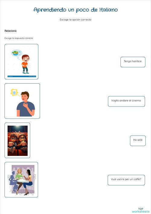 Aprendiendo un poco de Italiano. Scheda interattiva | TopWorksheets
