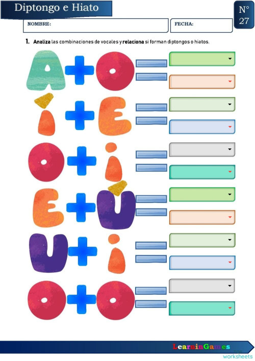 Diptongos e hiatos: fichas interactivas y ejercicios online | TopWorksheets