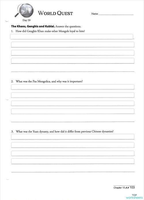 Chapter 10: World Quest Pg 103-104. Interactive worksheet | TopWorksheets