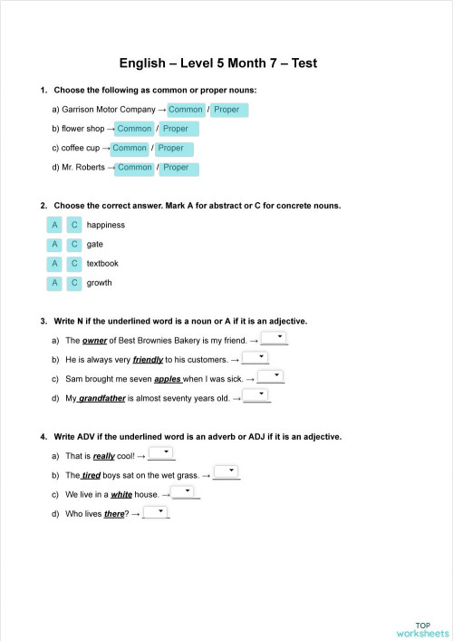 Test Month 7. Interactive worksheet | TopWorksheets