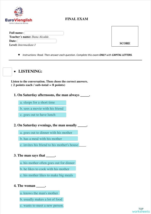FINAL EXAM - I1WE. Interactive worksheet | TopWorksheets