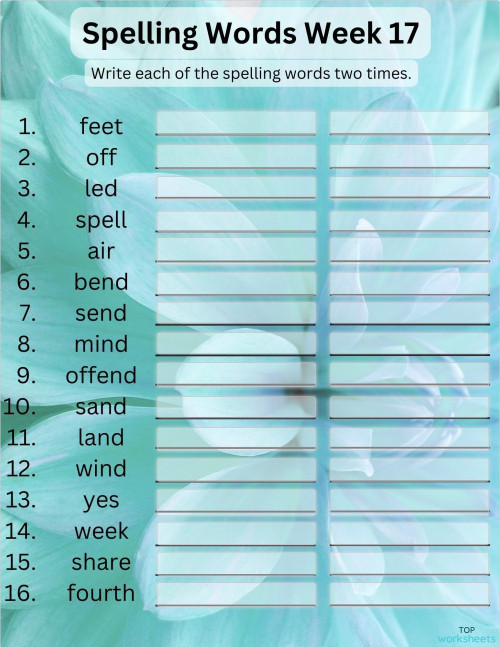 Spelling Words 17.1. Interactive worksheet | TopWorksheets