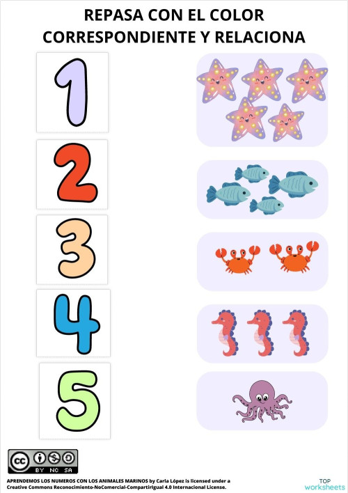 APRENDEMOS LOS NÚMEROS CON ANIMALES MARINOS. Ficha interactiva ...