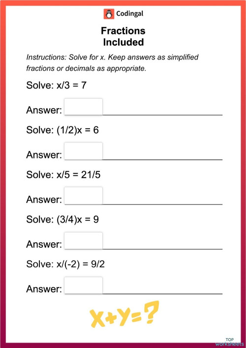M_G08M08L19_WA01_Solving_Linear_Equations_(One-Step)_3. Interactive worksheet | TopWorksheets