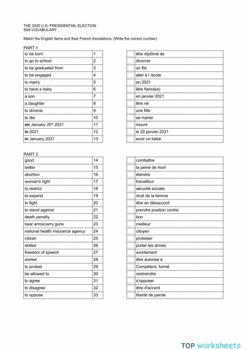 S04 vocabulary pre test. Interactive worksheet | TopWorksheets