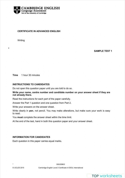 Cae writing test. Interactive worksheet | TopWorksheets