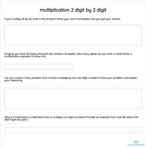 multiplication 2 digit by 2 digit. Interactive worksheet | TopWorksheets